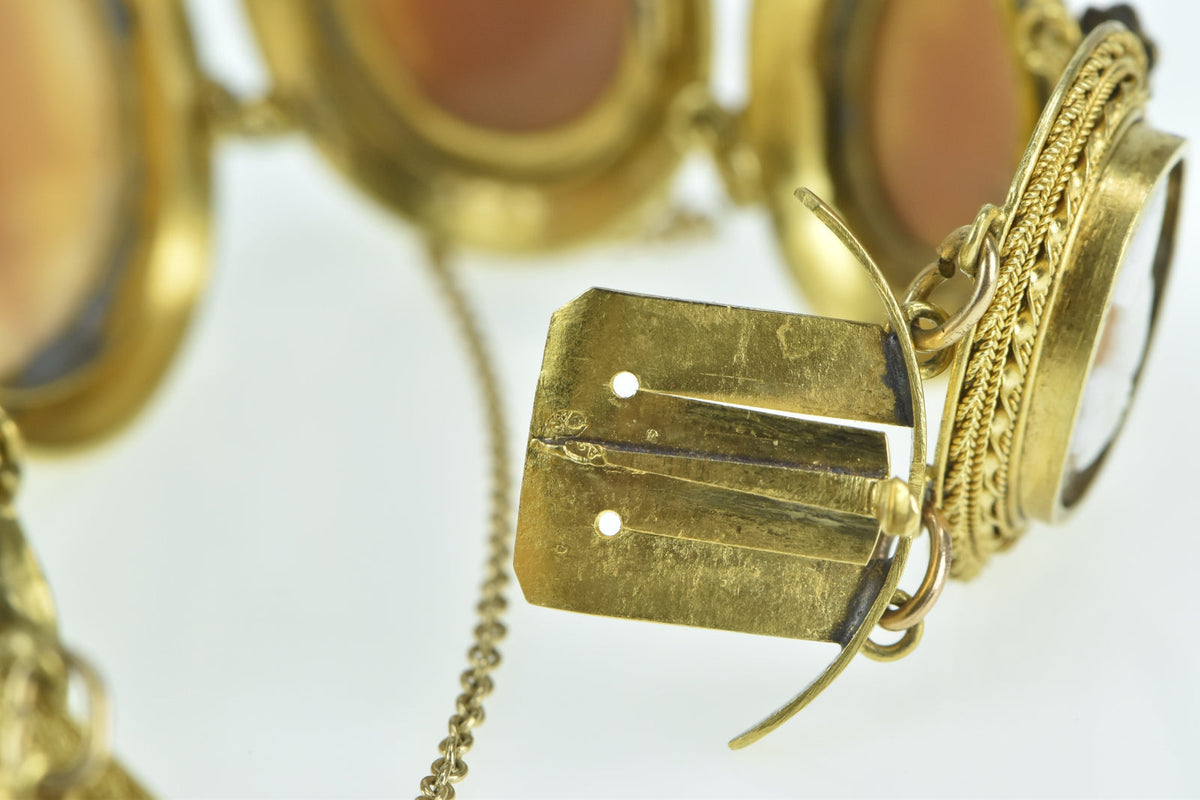 14K Victorian Hand Carved Cameo Romanesque Ladies Bracelet 7" Yellow G ...