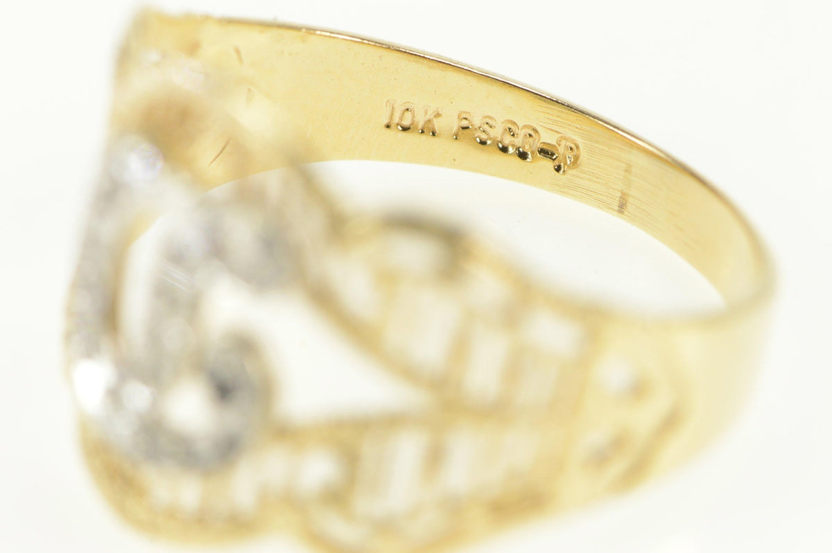 10K D Diamond Cursive Monogram Ornate Filigree Ring Yellow Gold – M ...